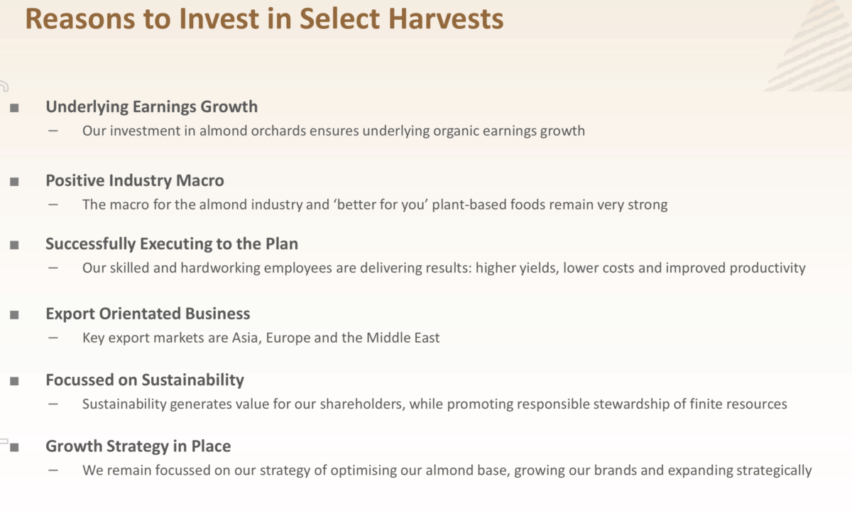 Select Harvests gives investors 6 reasons to buy shares